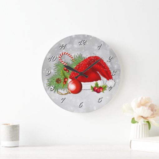 Santa Hat Festive Christmas Wall Clock | Zazzle
