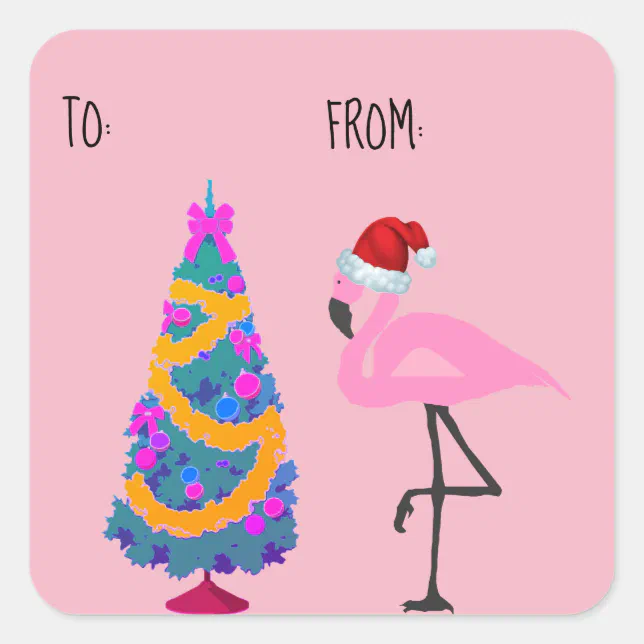 Santa Hat Flamingo Christmas Gift Tag | Zazzle