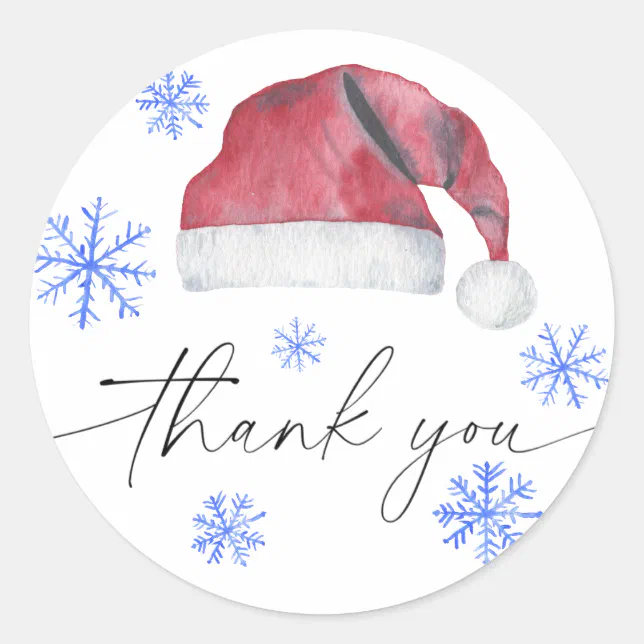 Santa hat thank you card classic round sticker | Zazzle