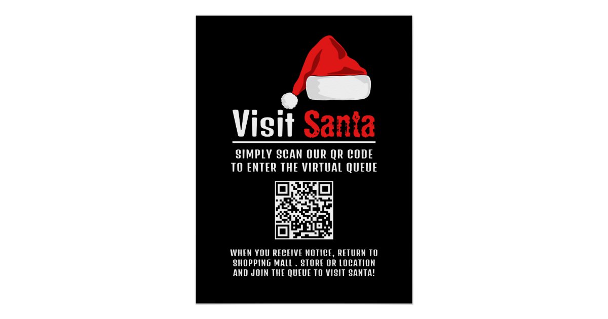 Santa Hat, Visit Santa, QR Code Queue Poster | Zazzle
