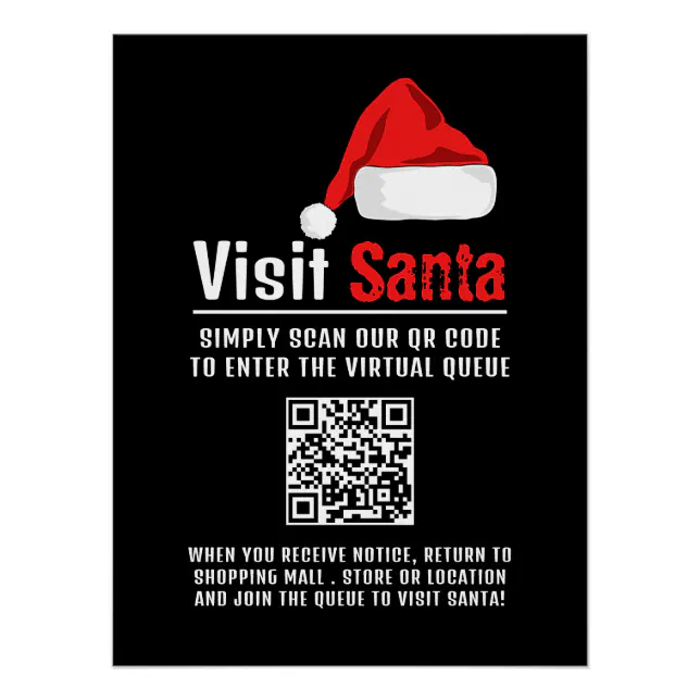 Santa Hat, Visit Santa, QR Code Queue Poster | Zazzle