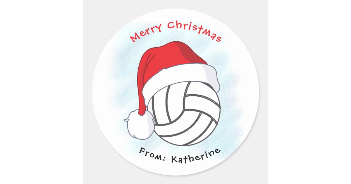 Santa Hat Volleyball Merry Christmas Classic Round Sticker | Zazzle