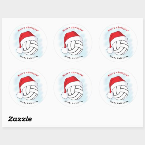 Santa Hat Volleyball Merry Christmas Classic Round Sticker | Zazzle