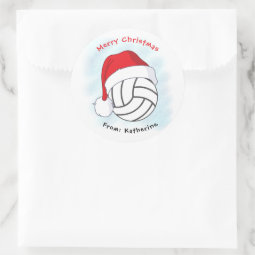 Santa Hat Volleyball Merry Christmas Classic Round Sticker | Zazzle