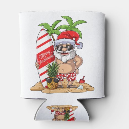 Santa Hawaiian Surfing Christmas Summer Surf Hawai Can Cooler | Zazzle
