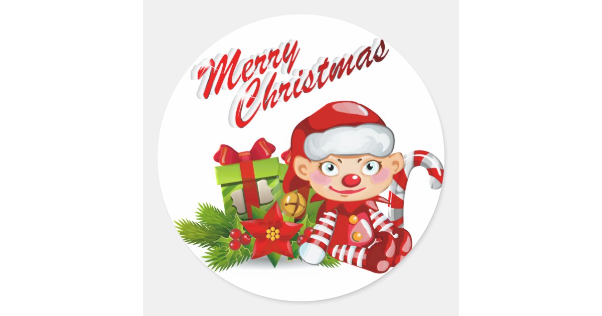 Santa Helper Round Sticker, Glossy Classic Round Sticker | Zazzle