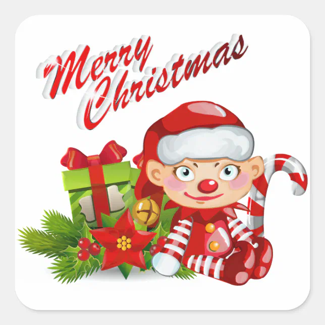 Santa Helper Square Stickers, Glossy Square Sticker | Zazzle