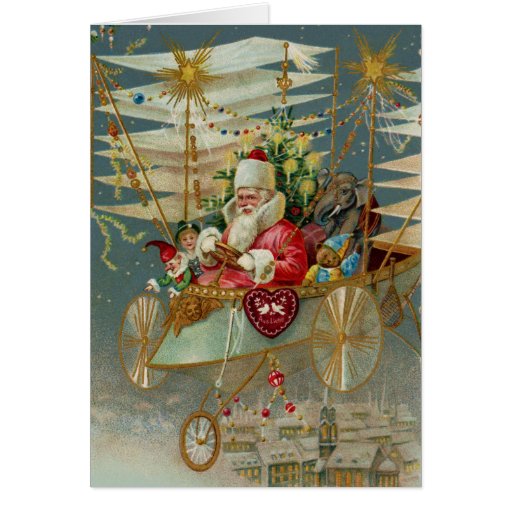 Santa & His Amazing Flying Machine Greeting Card | Zazzle