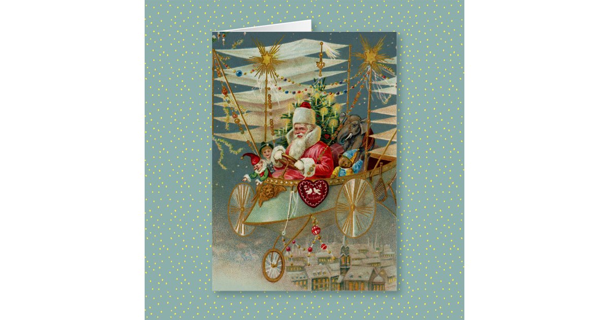 Santa & His Amazing Flying Machine Greeting Card | Zazzle