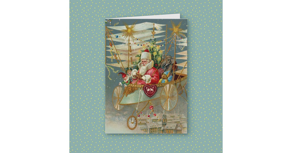 Santa & His Amazing Flying Machine Greeting Card | Zazzle
