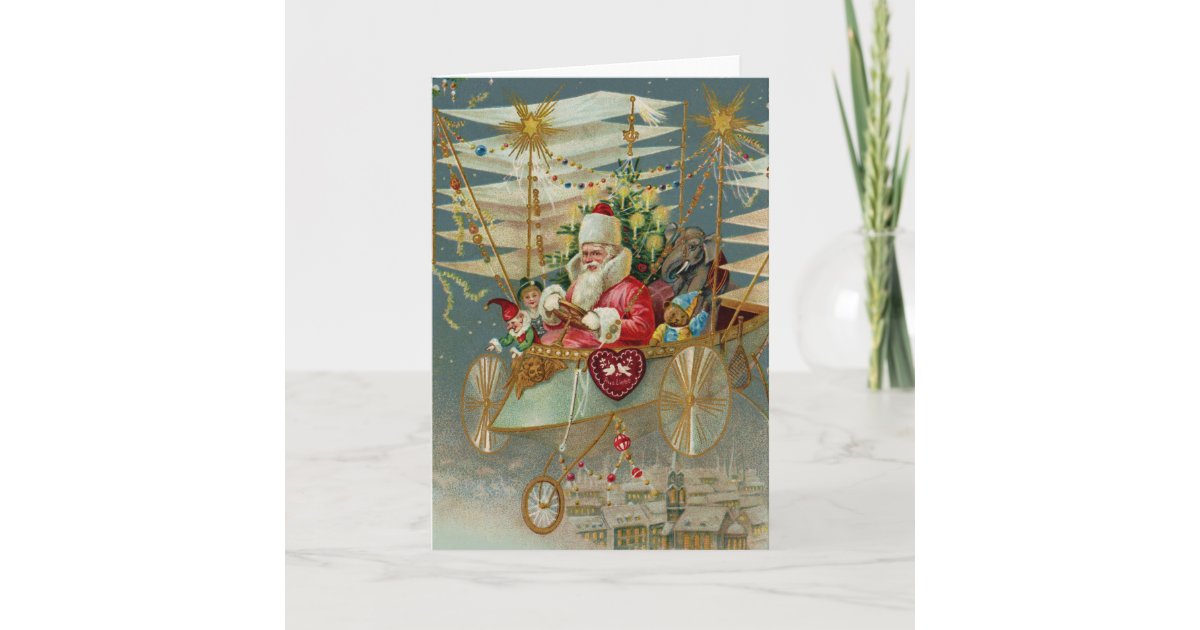 Santa & His Amazing Flying Machine Greeting Card | Zazzle.com