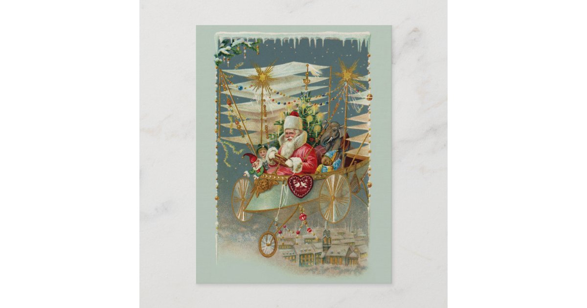 Santa & His Amazing Flying Machine Postcard | Zazzle