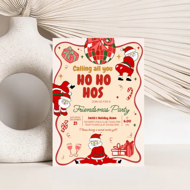 Santa Hos Funny Friendsmas Christmas Party Invitation | Zazzle