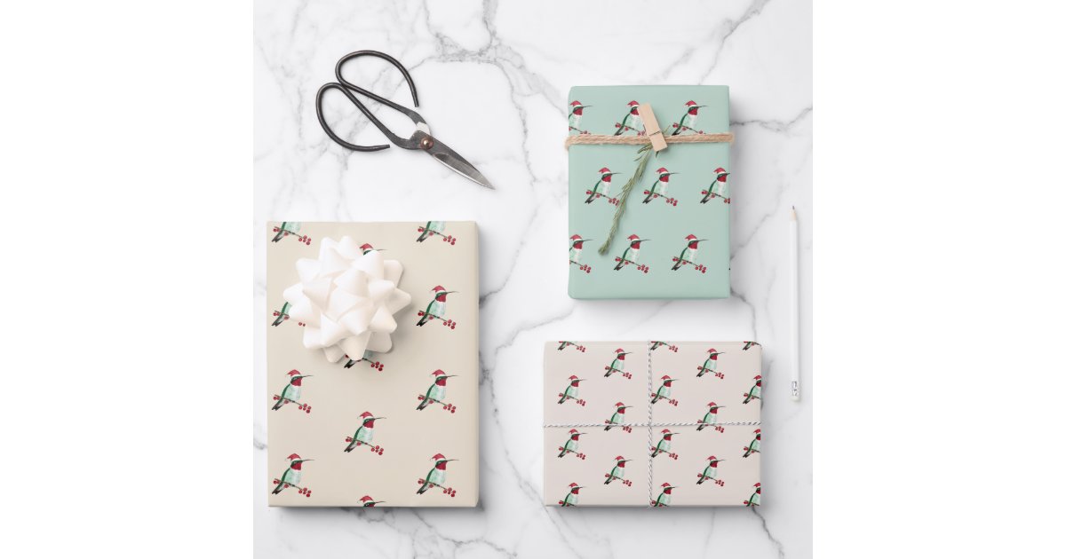 Santa Hummingbird Wrapping Paper Sheets | Zazzle