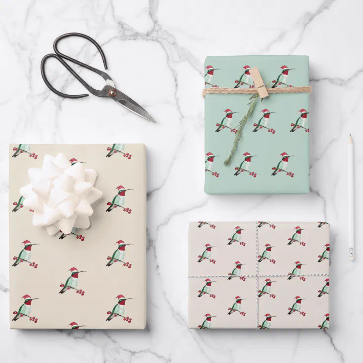 Santa Hummingbird Wrapping Paper Sheets | Zazzle