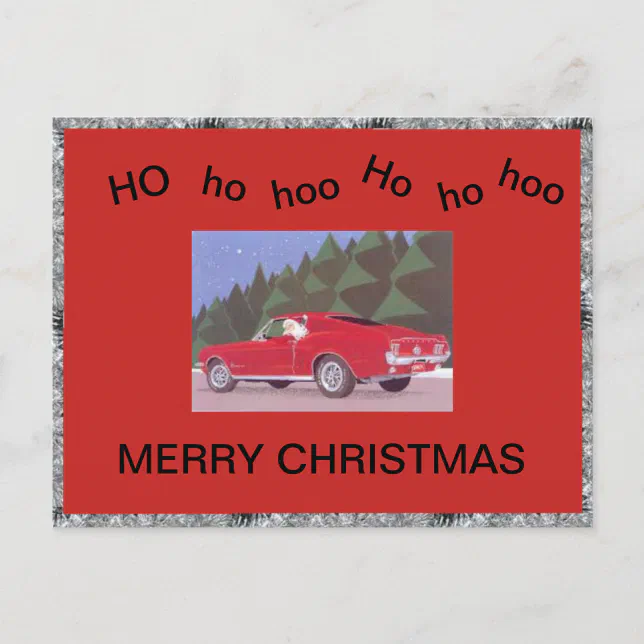 Santa in a Mustang Holiday Postcard | Zazzle