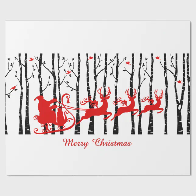 Santa in birch tree forest wrapping paper | Zazzle