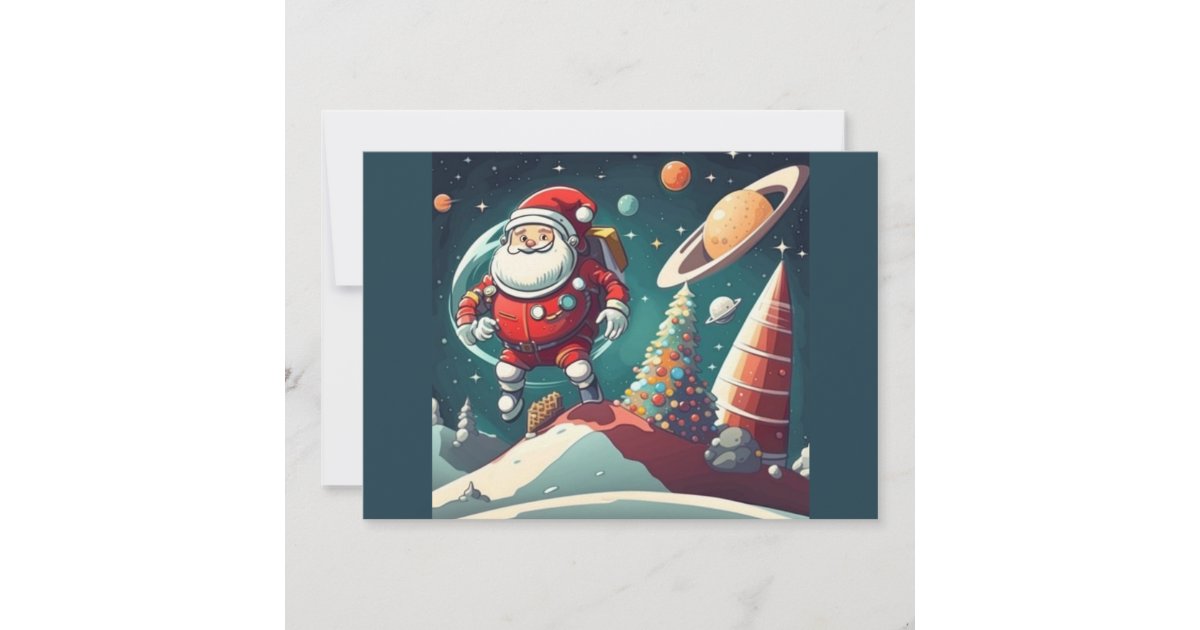 Santa in space fun retro holiday card | Zazzle