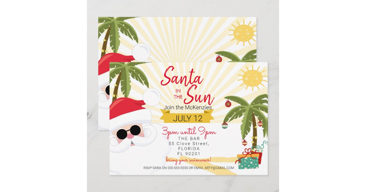 Santa in the sun summer party Australian Christmas Invitation | Zazzle