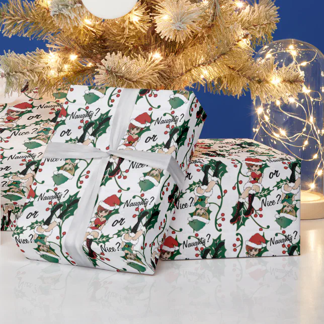 Santa I've been Naughty? or Nice? -Christmas Girl Wrapping Paper | Zazzle