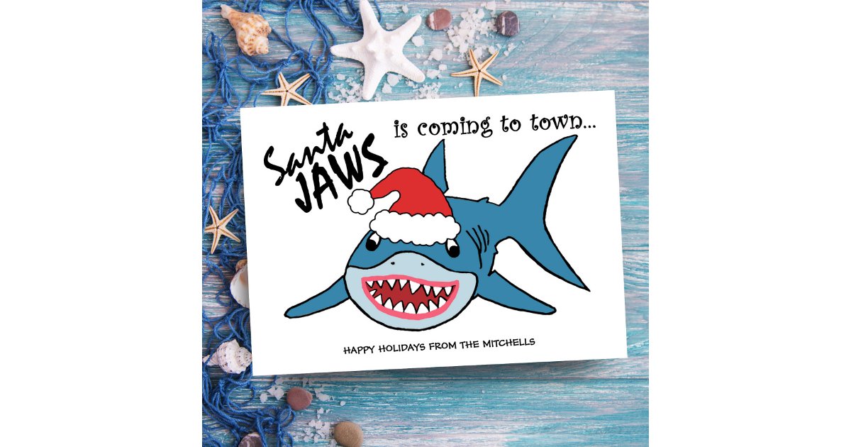 Santa Jaws | Funny Shark Christmas Holiday Card | Zazzle