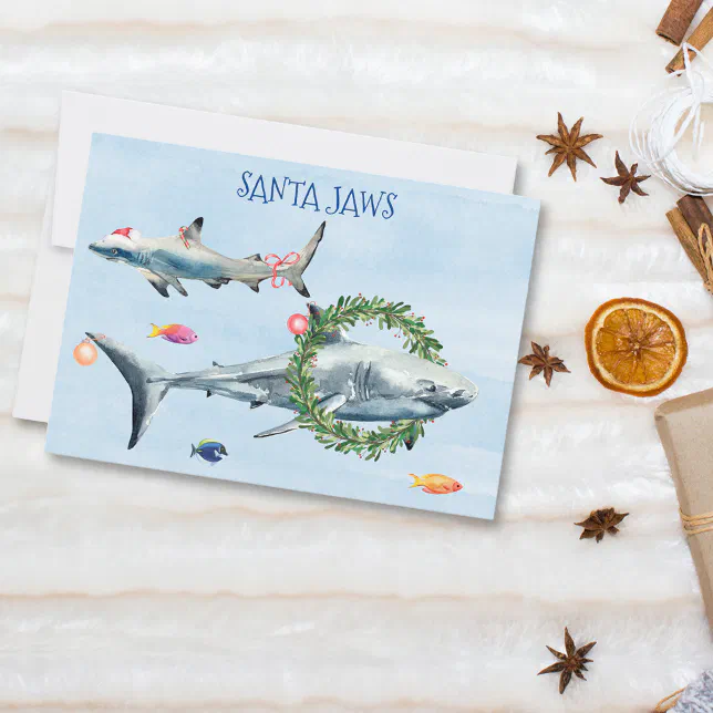 Santa Jaws Great White Christmas Shark Holiday Card | Zazzle