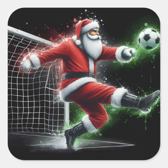 Santa Kicks a Soccer Ball This Christmas Square Sticker | Zazzle
