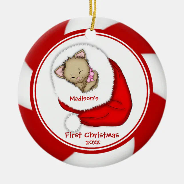 Santa Kitten Baby's First Christmas Ornament | Zazzle