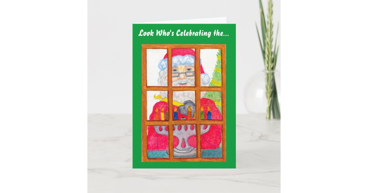 Santa Lighting Menorah Card | Zazzle