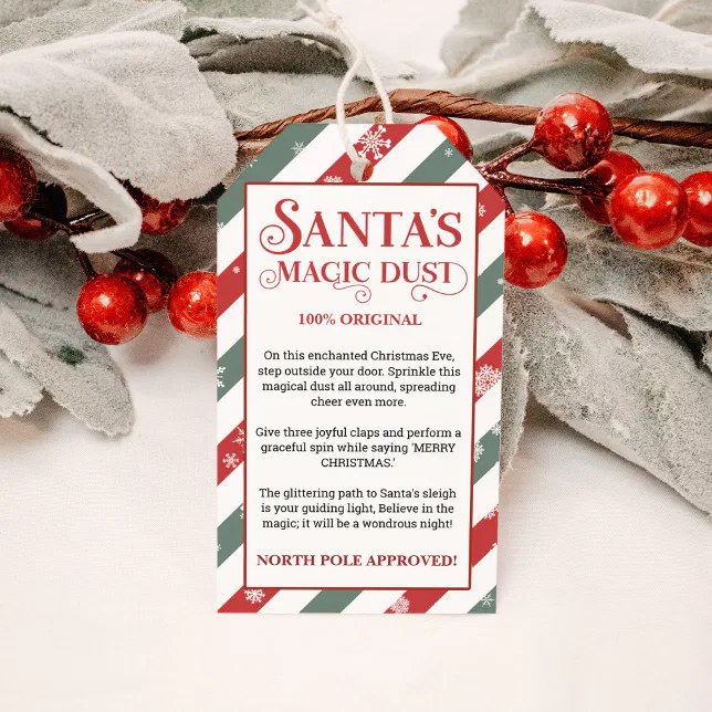 Santa Magic Dust Christmas North Pole Approved Gift Tags | Zazzle