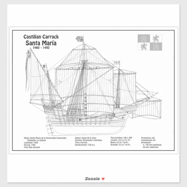 Santa Maria - Ship Blueprint Plans BD Sticker | Zazzle