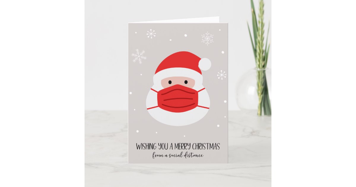 Santa Mask Social Distance Christmas Holiday Card | Zazzle
