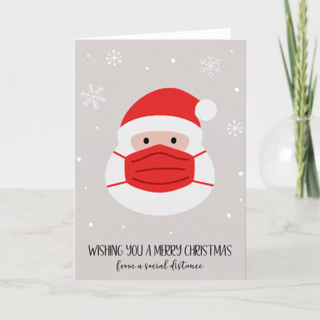 Santa Mask Social Distance Christmas Holiday Card | Zazzle