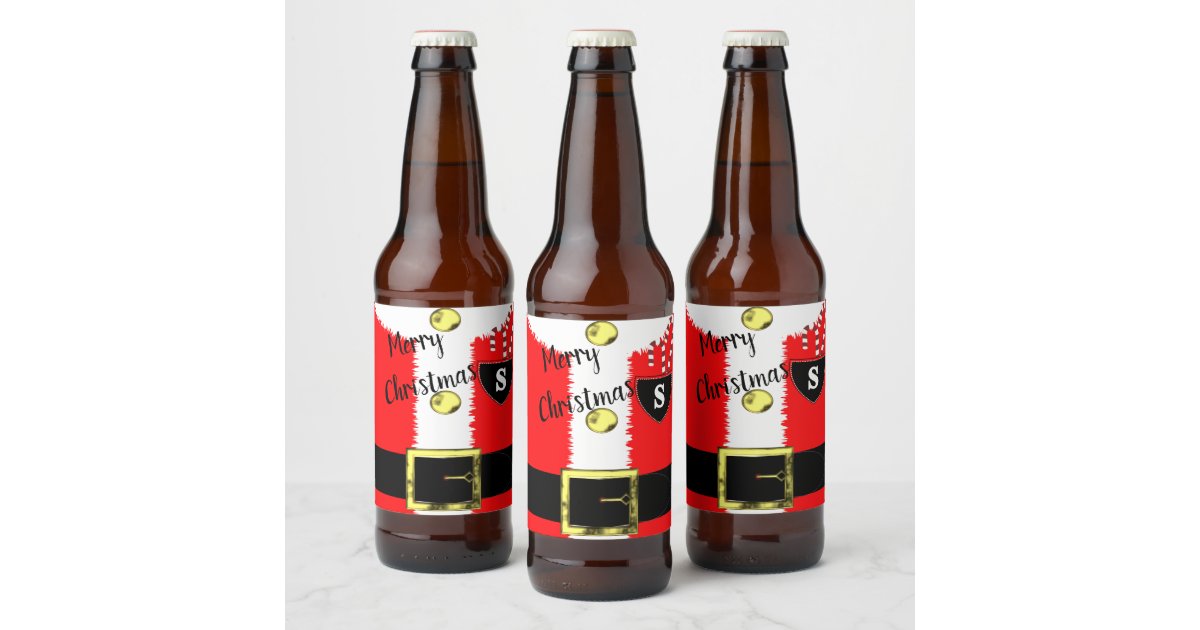 Santa Merry Christmas Holiday Cute Beer Bottle Label | Zazzle
