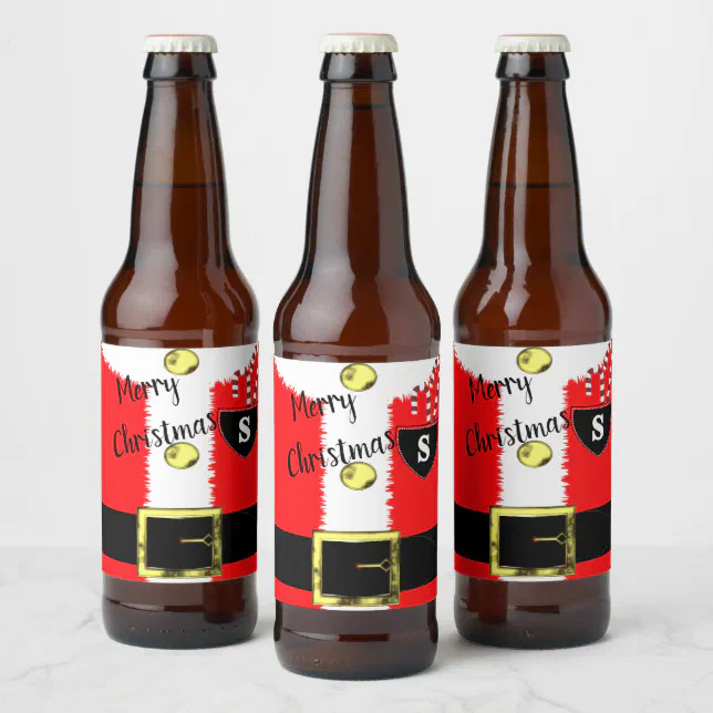 Santa Merry Christmas Holiday Cute Beer Bottle Label | Zazzle