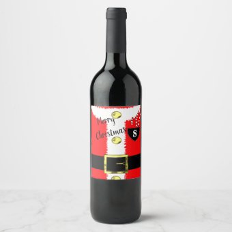Santa Merry Christmas Holiday Cute Wine Label | Zazzle