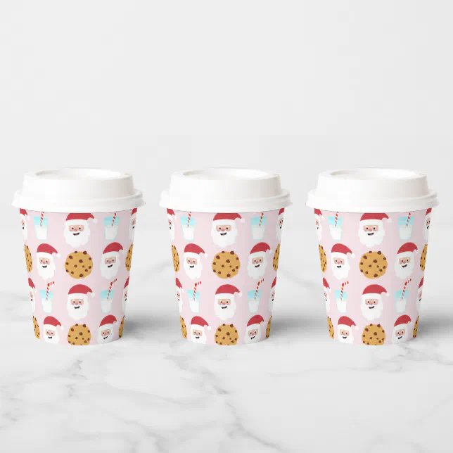 Santa Milk and Cookies with Pink Background Paper Paper Cups | Zazzle