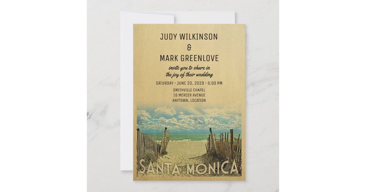 Santa Monica Beach Vintage Wedding Invitation | Zazzle