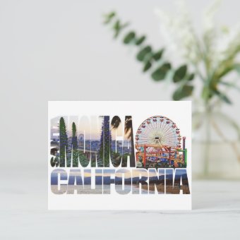 Santa Monica logo flowers pier beach Postcard | Zazzle