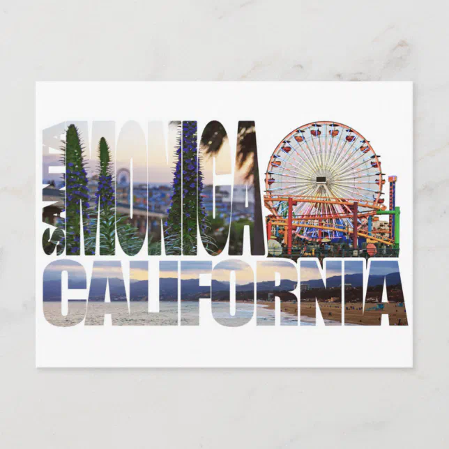 Santa Monica logo flowers pier beach Postcard | Zazzle