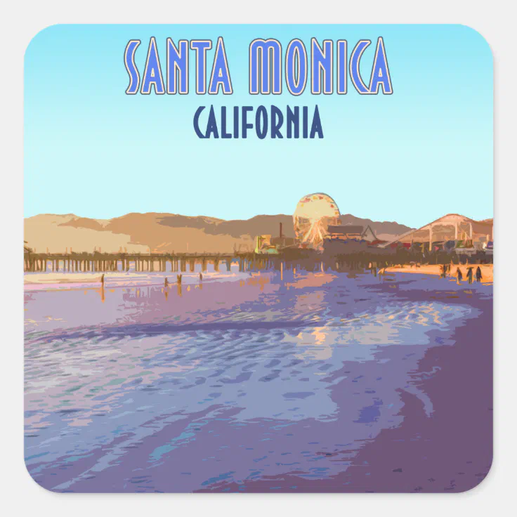 Santa Monica Los Angeles California Vintage Square Sticker | Zazzle