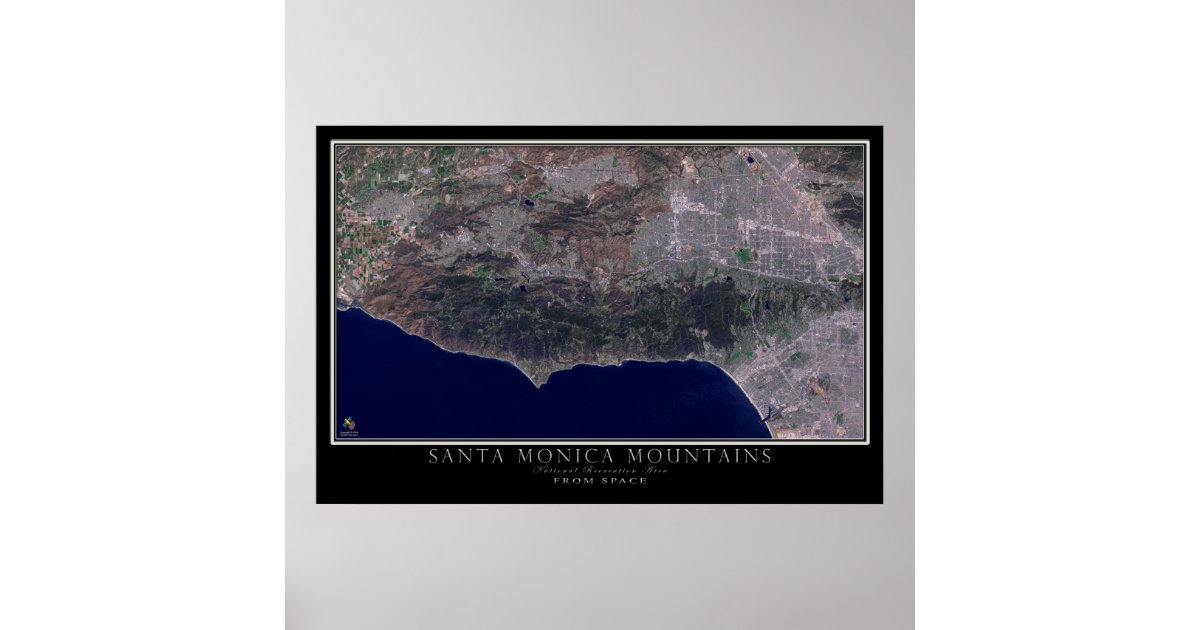 Santa Monica Mountains California Satellite Map Poster | Zazzle