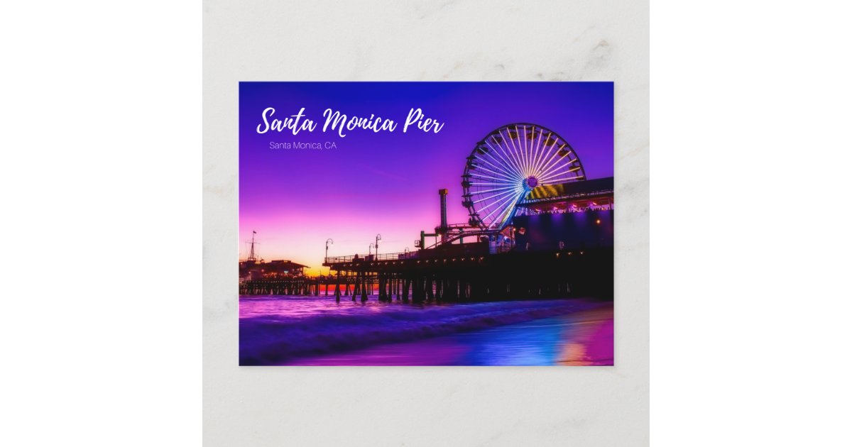 Santa Monica Pier Holiday Postcard | Zazzle