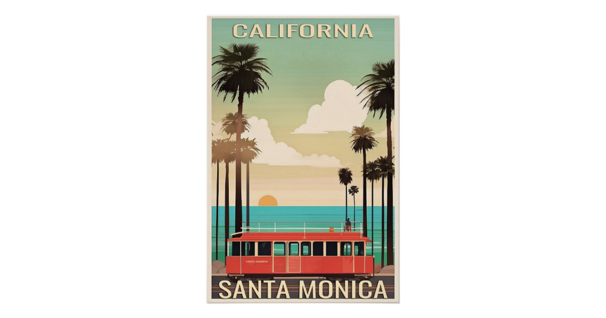 Santa Monica vintage travel illustration Poster | Zazzle