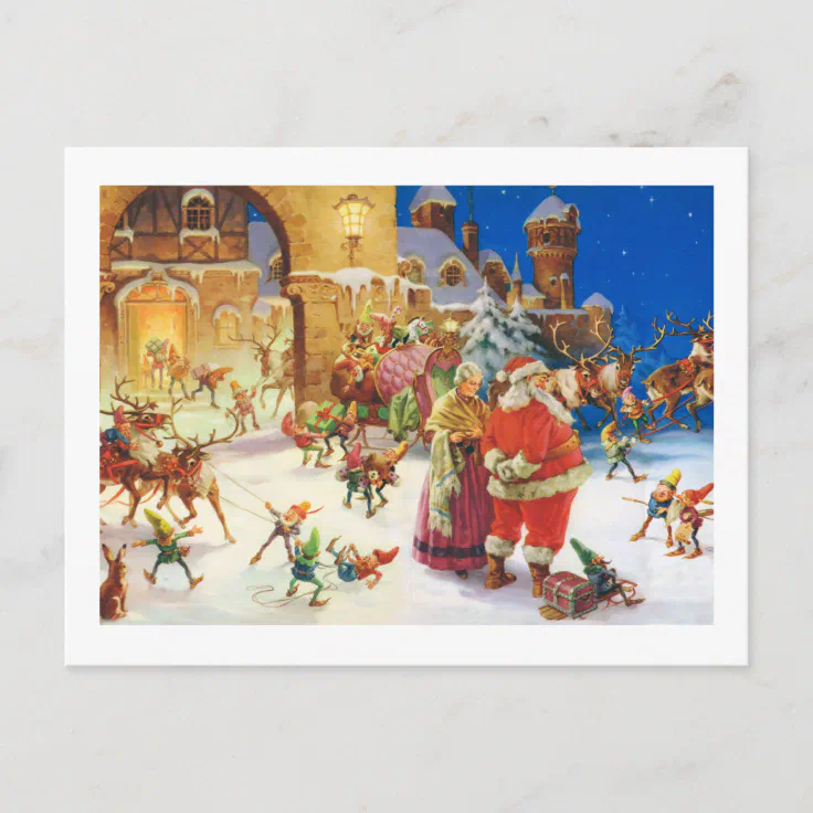 SANTA & MRS. CLAUS AT THE NORTH POLE HOLIDAY POSTCARD | Zazzle