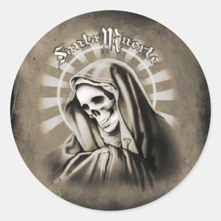 Santa Muerte BLACK AND GREY Classic Round Sticker | Zazzle.com