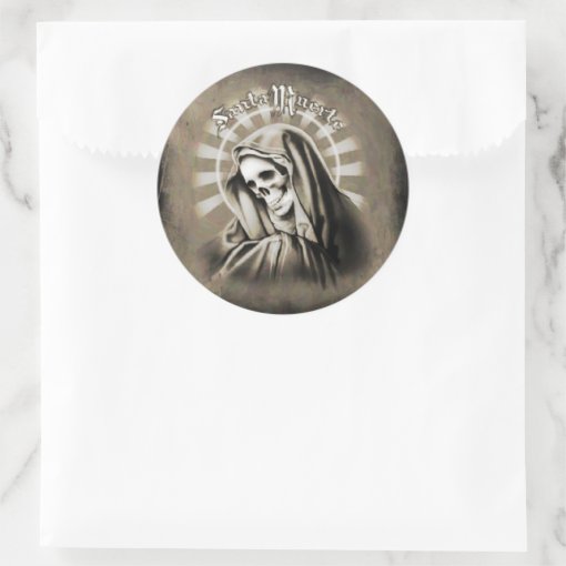 Santa Muerte BLACK AND GREY Classic Round Sticker | Zazzle