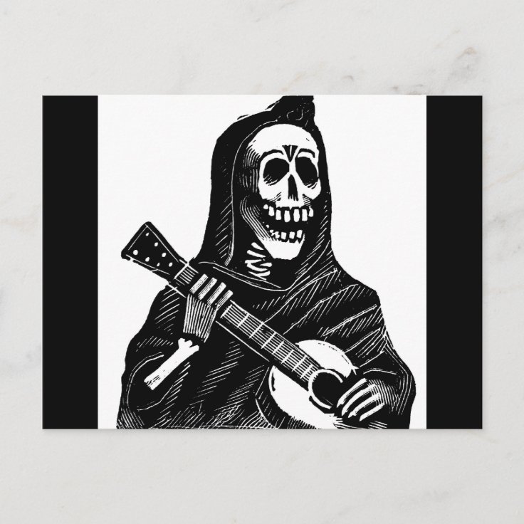Santa Muerte (Mexican Grim Reaper) Playing Guitar Holiday Postcard | Zazzle