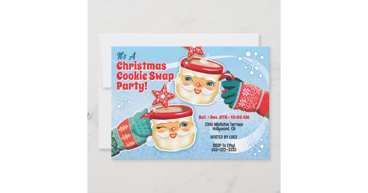 Santa Mugs Christmas Cookies Swap Invitation | Zazzle