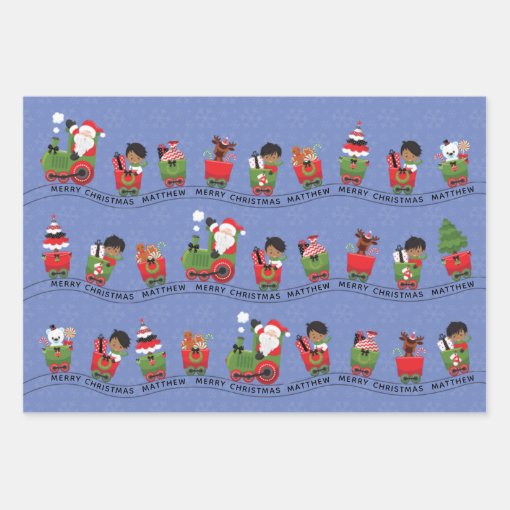 Santa & Multicultural Boy on Train Wrapping Paper Sheets | Zazzle